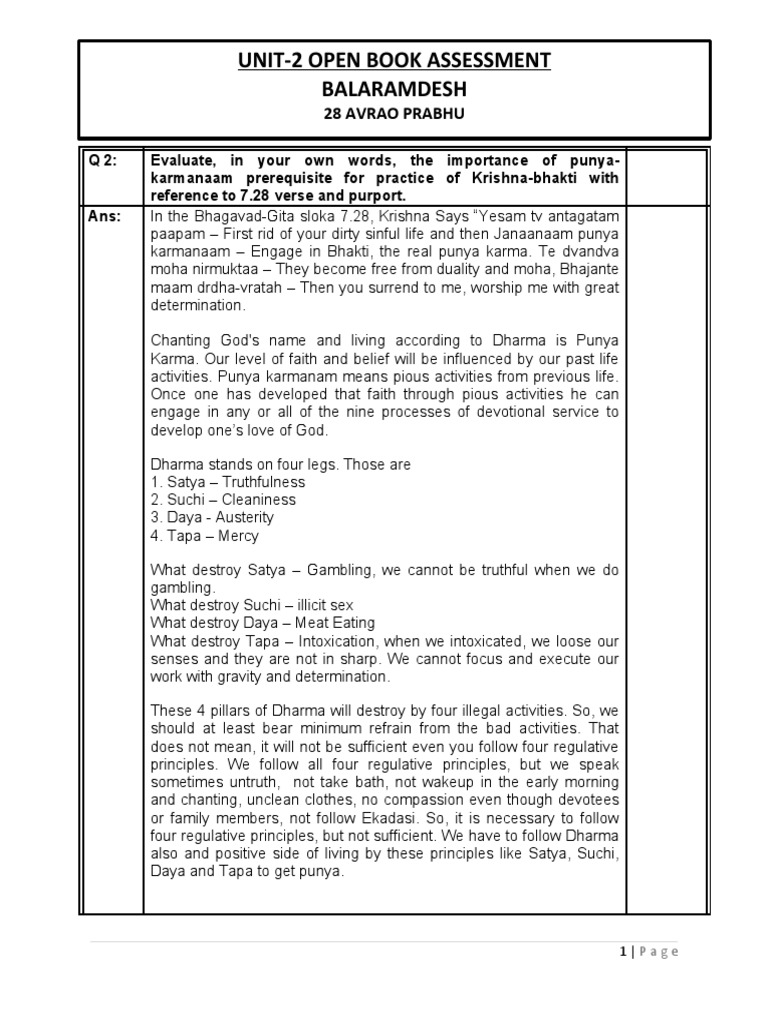 28 AVRAO Prabhu - Unit 2 - Bhakti Sastri Open Book Assessment - 1st Question - Revised | PDF ...