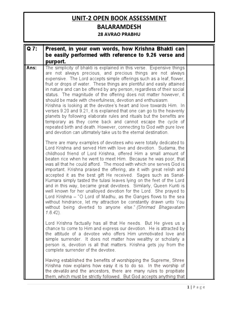 28 AVRAO Prabhu - Unit 2 - Bhakti Sastri Open Book Assessment - 2nd Question | PDF | Bhakti | Love
