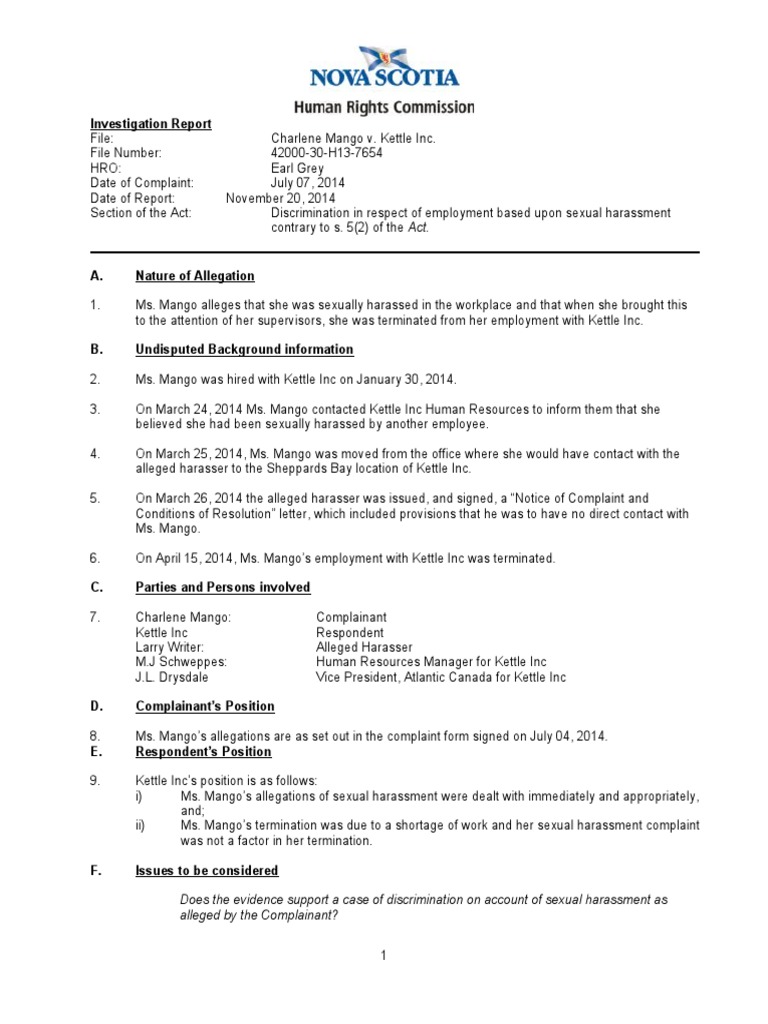 Investigation Report Sample | PDF | Sexual Harassment | Employment