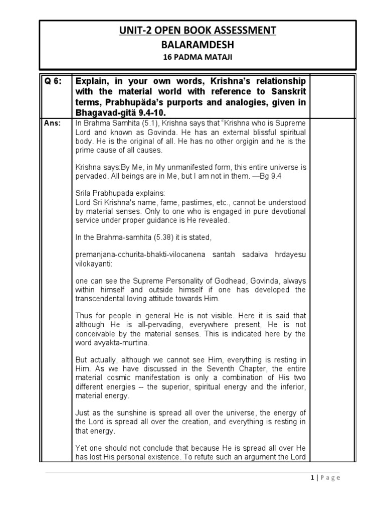 16 Padma Mataji - Unit 2 - Bhakti Sastri Open Book Assessment - 2nd Question | PDF