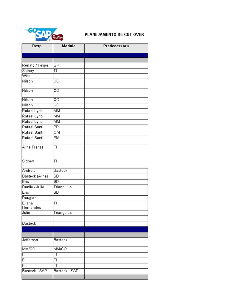 Planejamento Go-Live Basteck | PDF | Economia de negócios | Business
