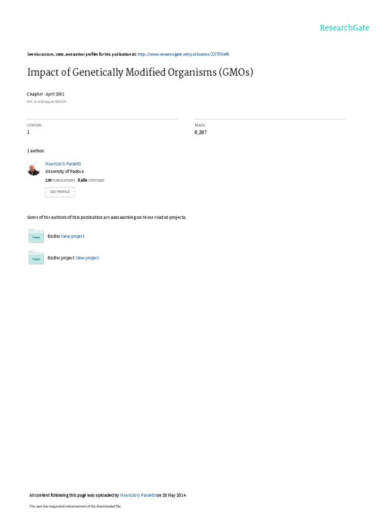Impact of Genetically Modified Organisms GMOs | PDF | Genetically ...