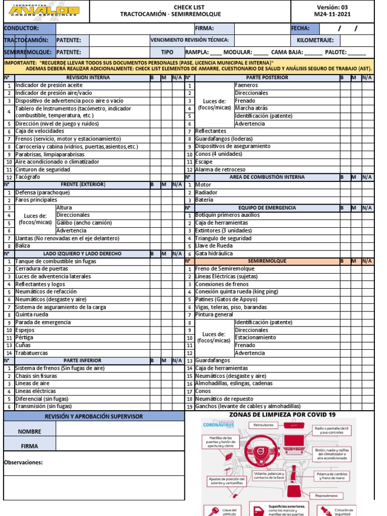 Check List Tractocamion | PDF | Camión | Neumático
