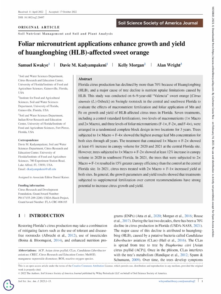 Foliar Micronutrient Applications Enhance Growth And Yield Of