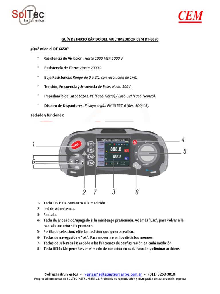Guía Rápida de Uso Del Multimedidor Cem DT-6650 | PDF