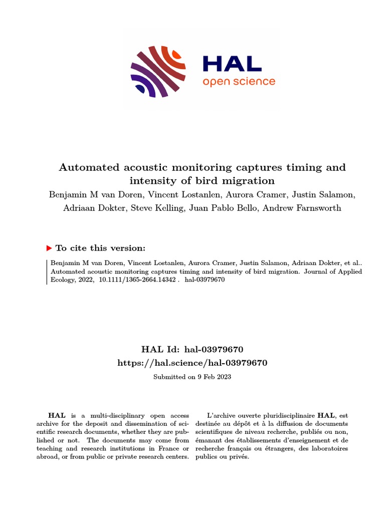Automated Acoustic Monitoring of Bird Migration | PDF | Cross ...