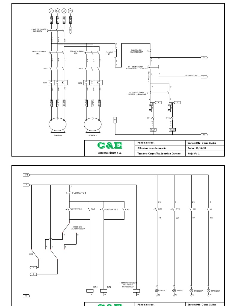 Plano Electrico 2 Bombas Con Alternancia | PDF
