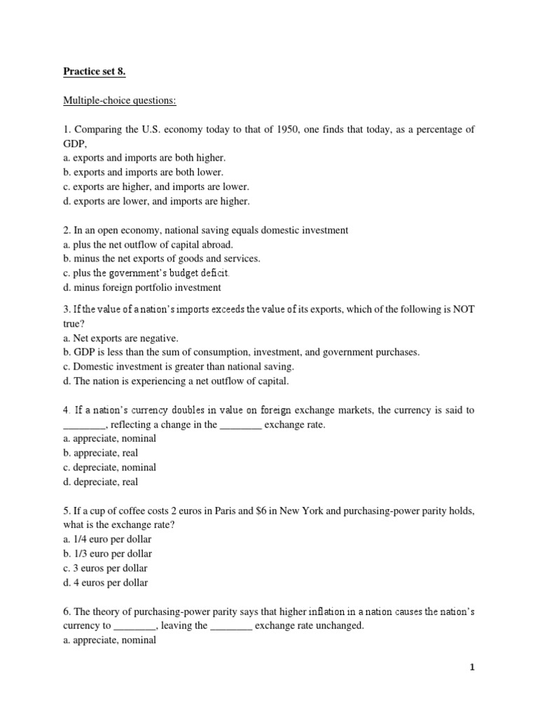 Practice Set 8 - Open Markets | PDF | Exchange Rate | Currency Appreciation And Depreciation