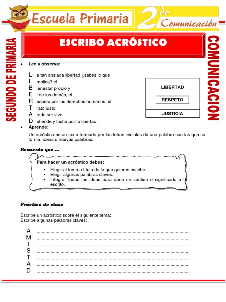 Escribo Acrostico para Segundo de Primaria | PDF
