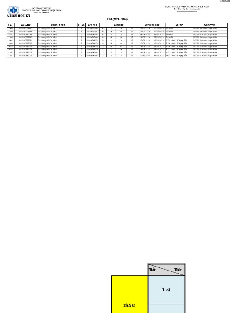 TKB LỊCH HỌC | PDF