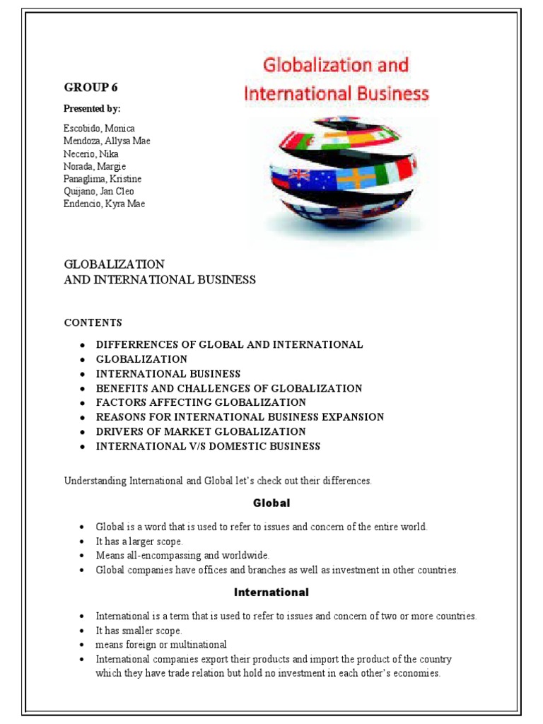 GRP 6 - Globalization and International Business | PDF | Globalization ...