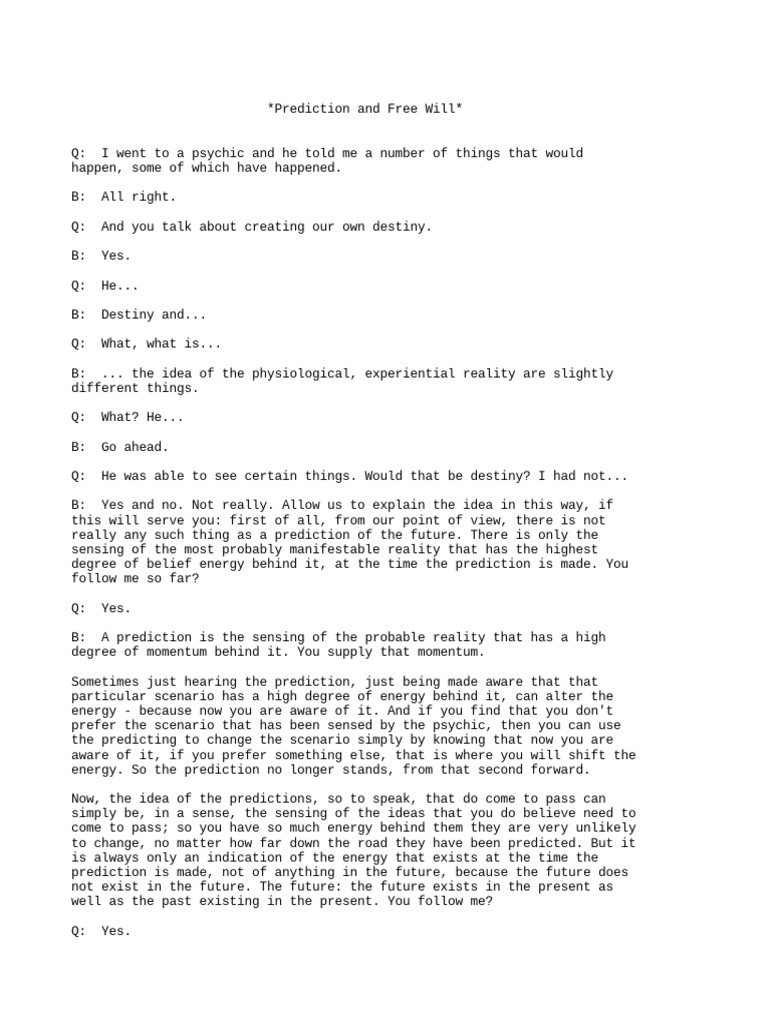 Bashar - Prediction - and - Free - Will | PDF | Free Will | Consciousness