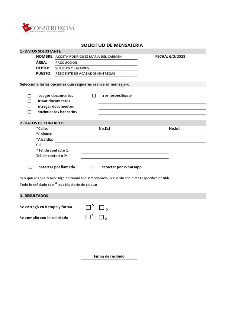 Solicitud de Mensajeria | PDF