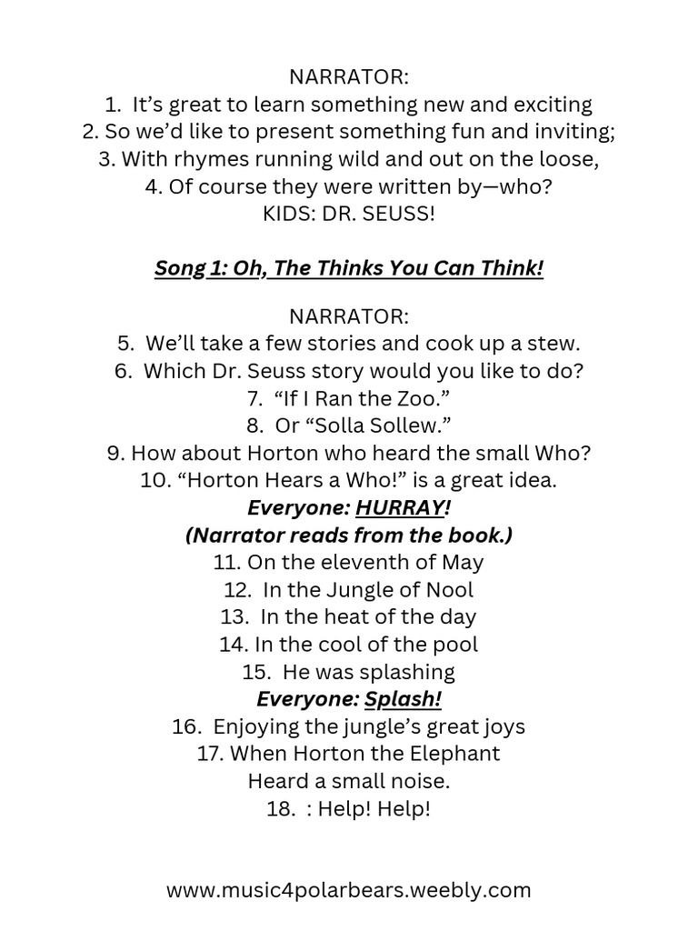 Song 1: Oh, The Thinks You Can Think! | PDF | Books | Dr. Seuss