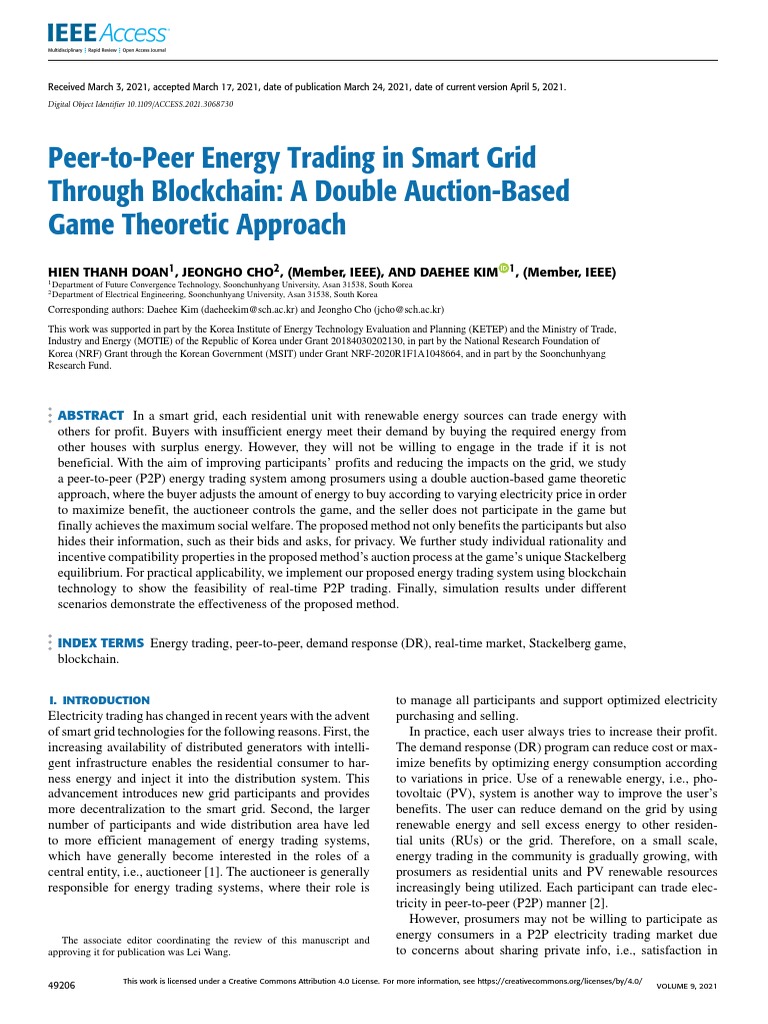 Peer-to-Peer Energy Trading in Smart Grid Through Blockchain A Double Auction-Based Game ...