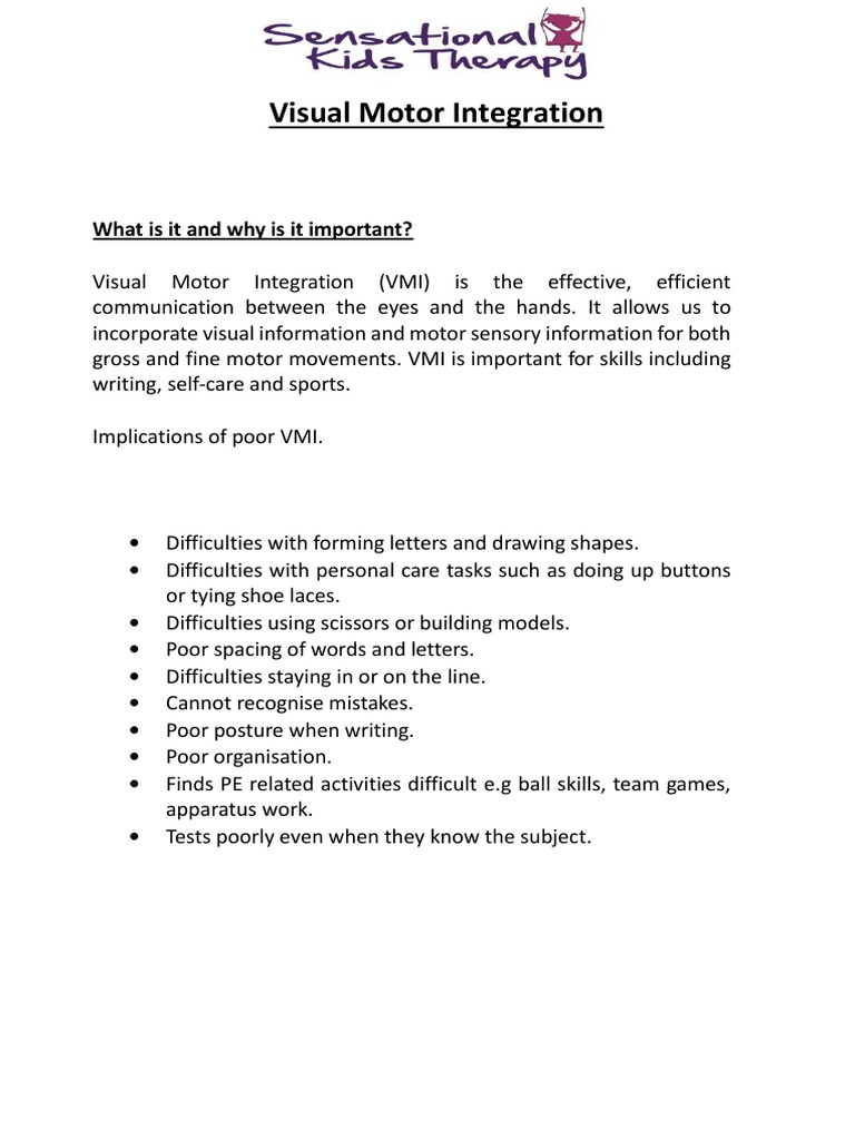 Visual Motor Integration Handout | PDF