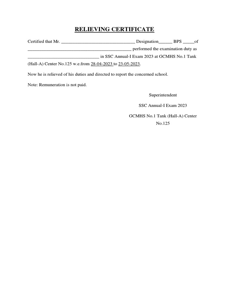 Relieving Certificate | PDF