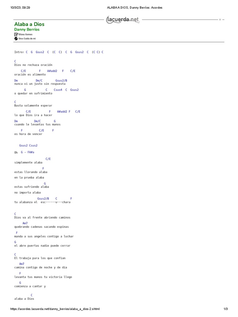 ALABA A DIOS, Danny Berríos - Acordes | PDF