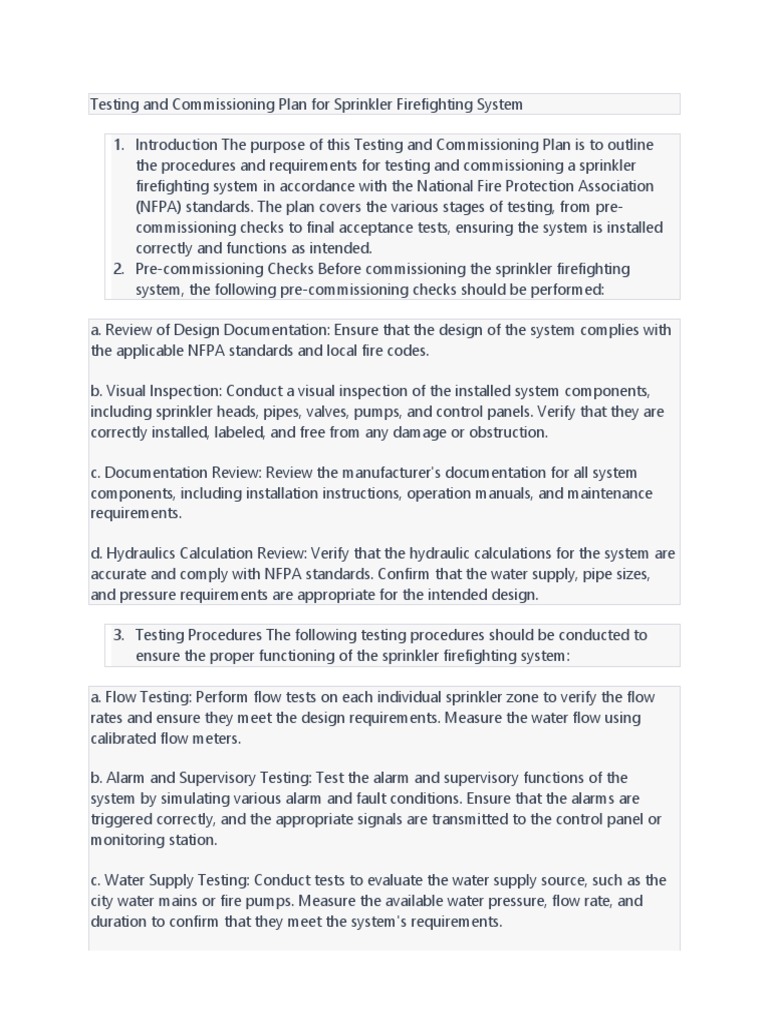 TestingAndCommissioningPlan-SprinklerFireFightingSystem | PDF | Fire ...