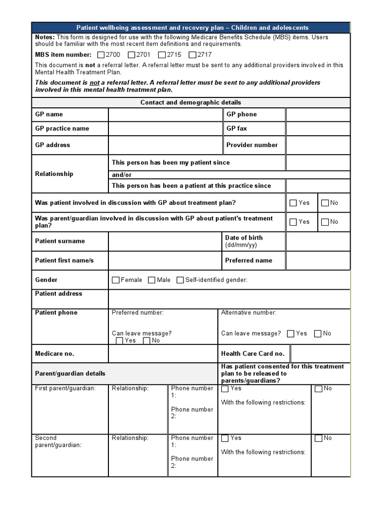 Patient Wellbeing Assessment and Recovery Plan - Children and ...