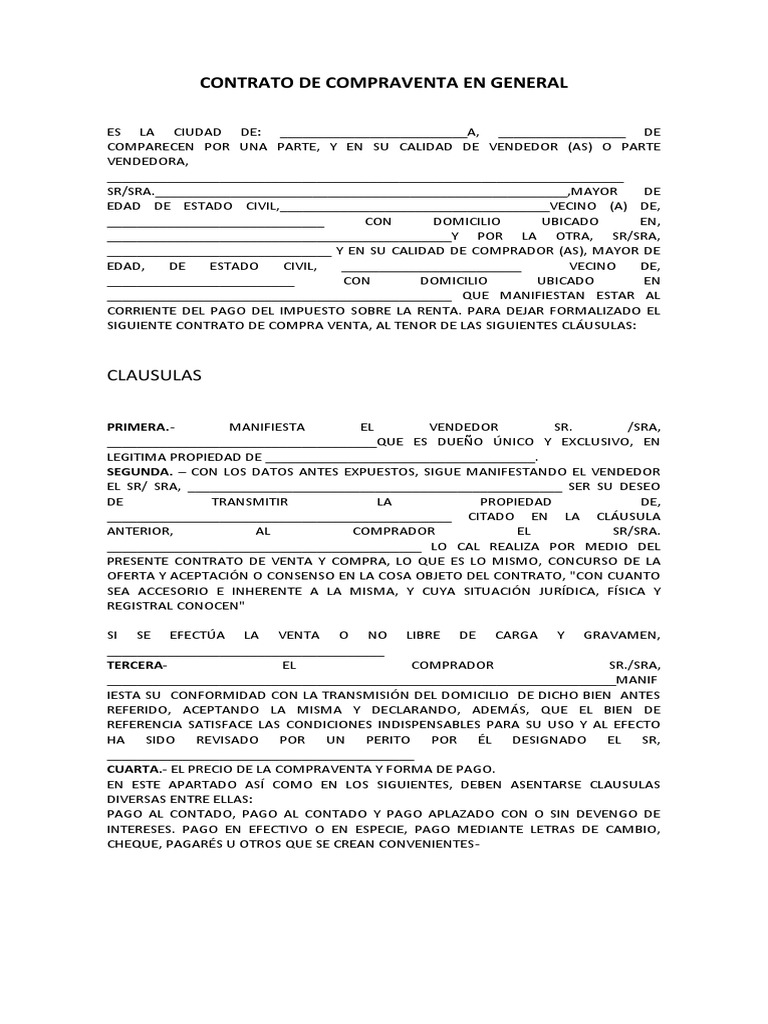 Contrato De Compraventa En General Descargar Gratis Pdf Ley Común
