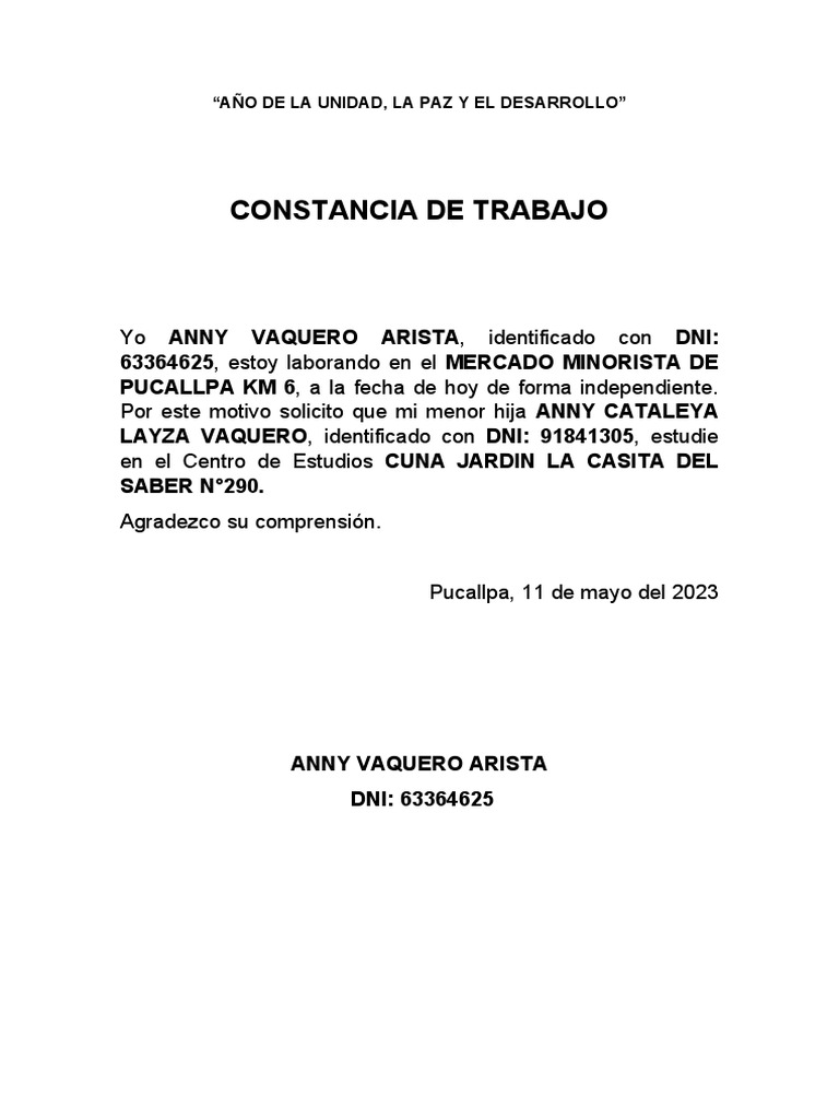Constancia de Trabajo | PDF