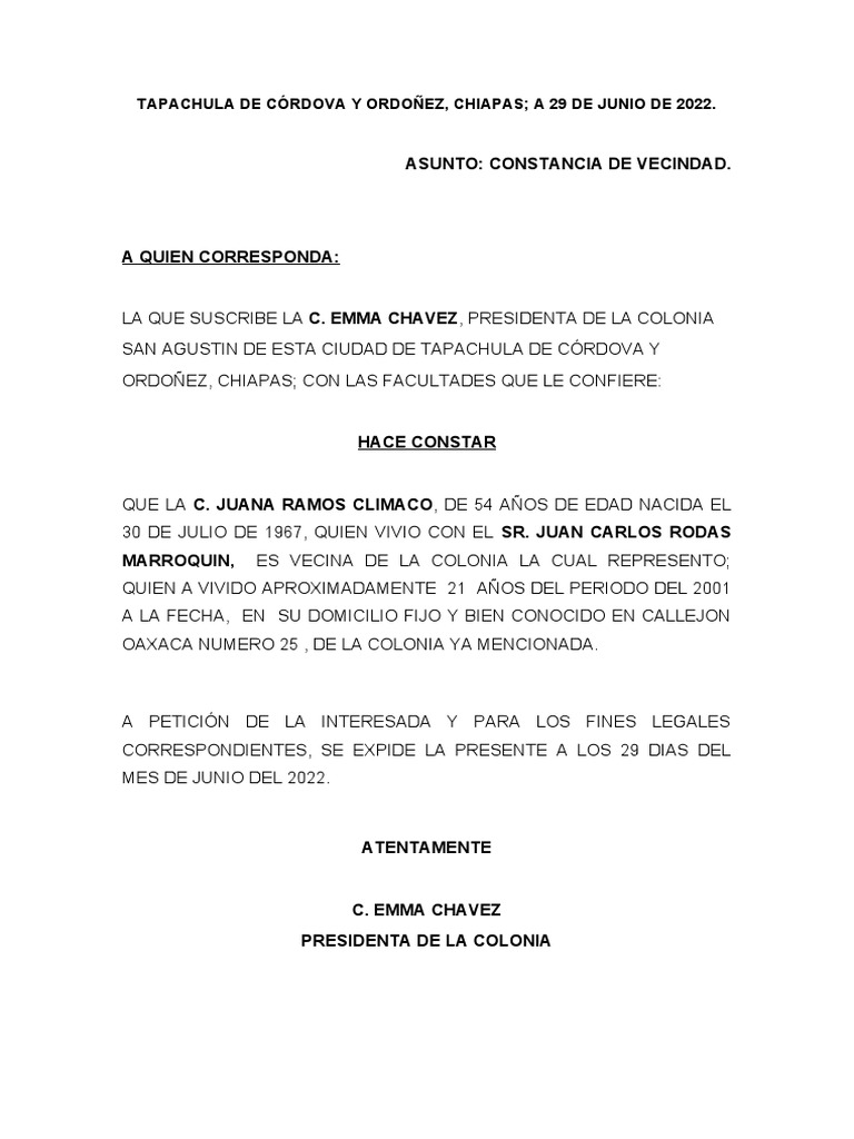 Constancia de VECINDAD | PDF