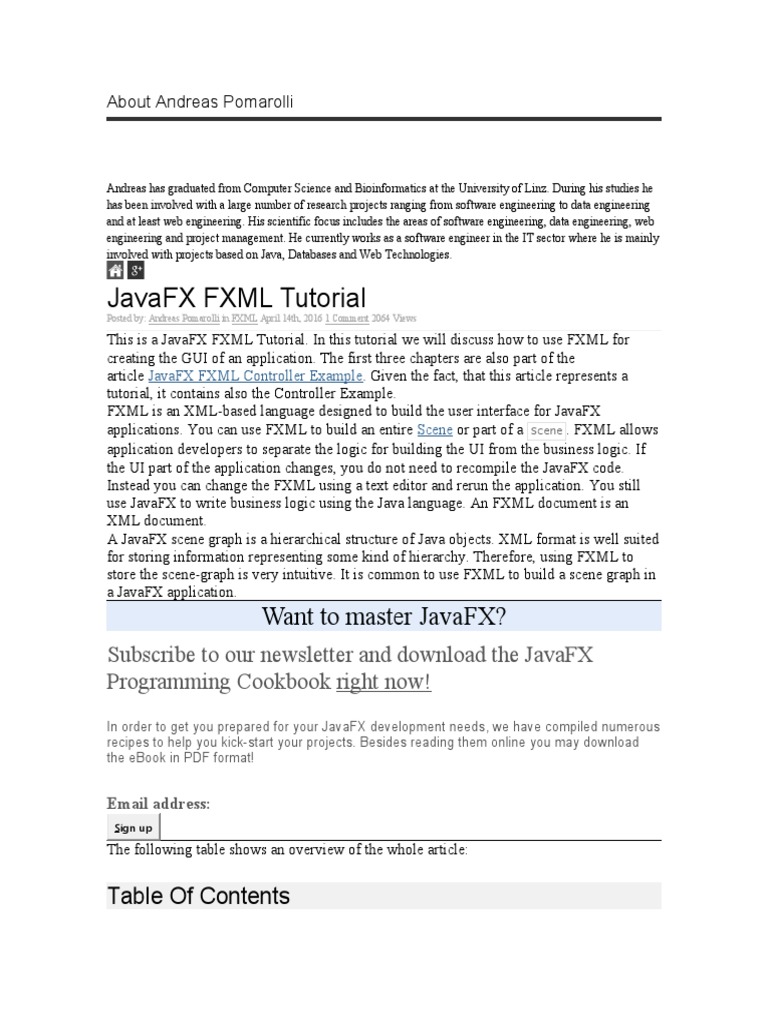 Javafxfxml Tutorial Pdf Java Programming Language Application