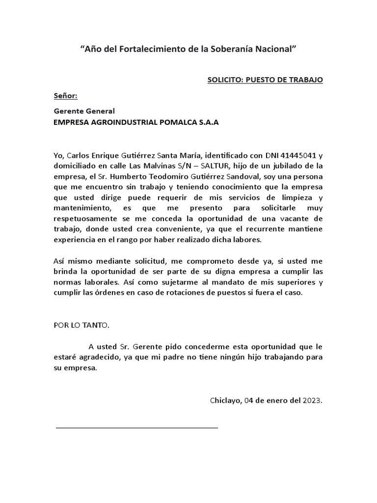 Solicitud de Empleo en Pomalca S.A.A. | PDF | Crecimiento personal y ...