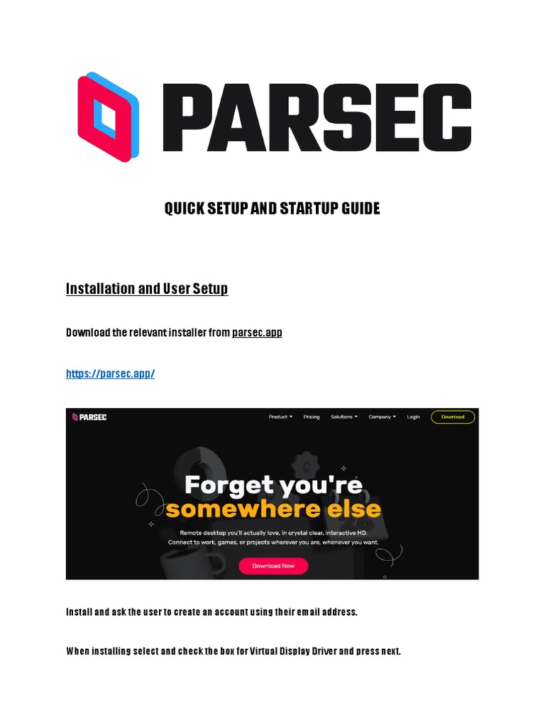 Parsec Quick Setup and Startup Guide | PDF