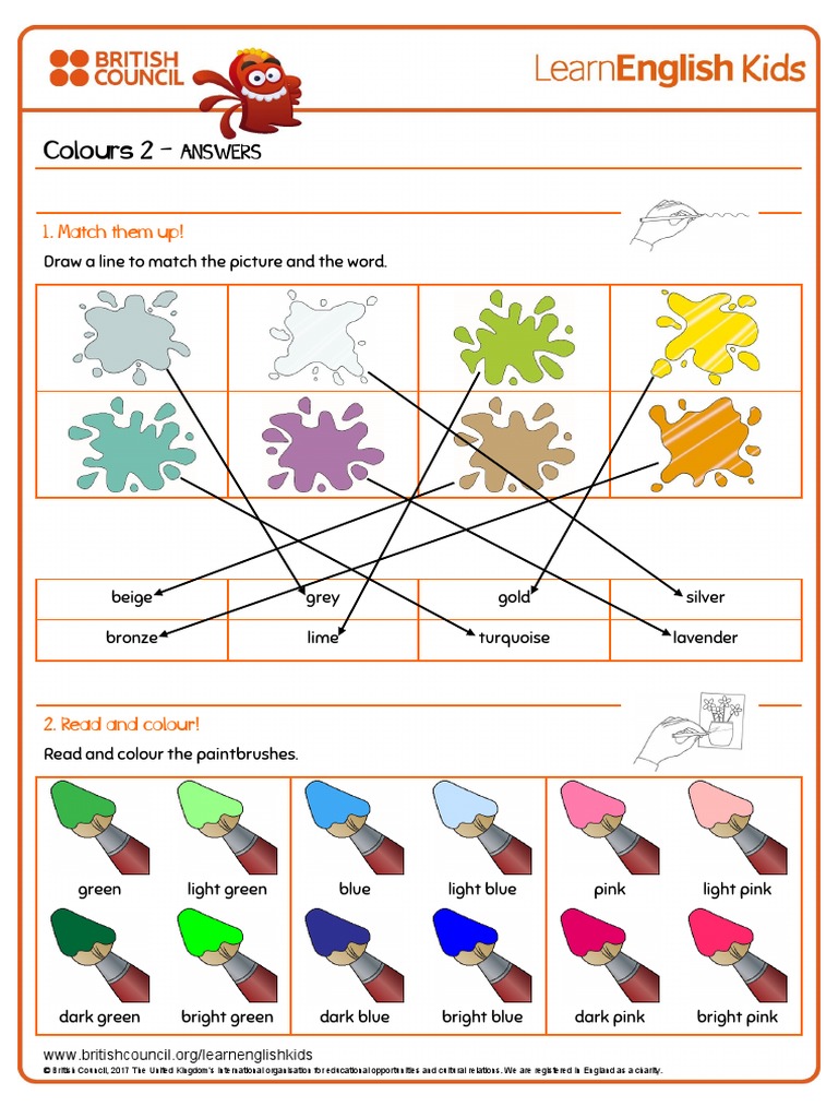 Worksheets Colours 2 Answers | PDF