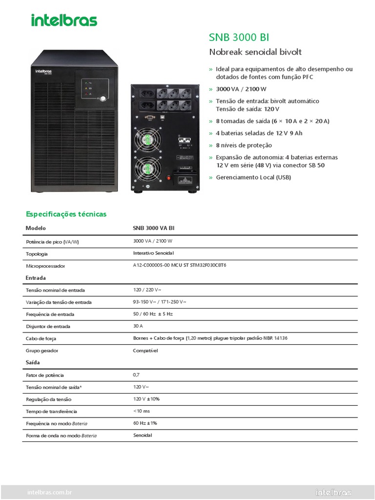 Intelbras - Nobreak Datasheet | PDF | Fonte de energia | Eletrônicos