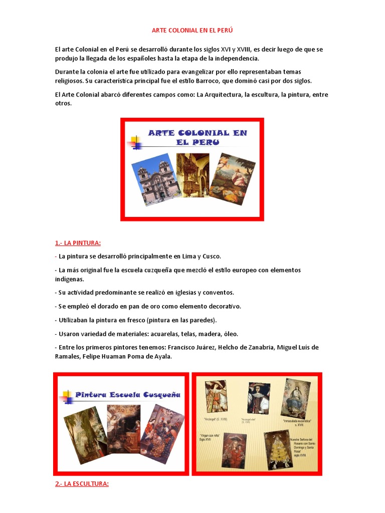 Arte Colonial en El Perú | PDF | Escultura | Pinturas