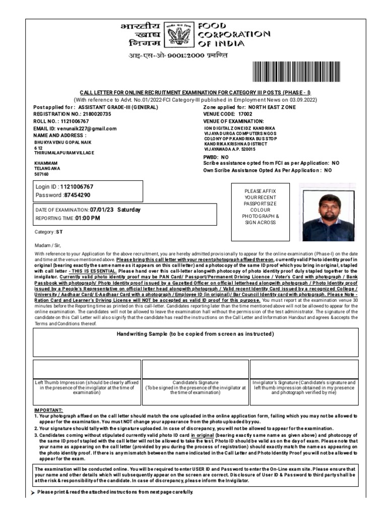 Advt. No. 01 - 2022-Fci Category III Zone-Wise Recruitment of Non ...