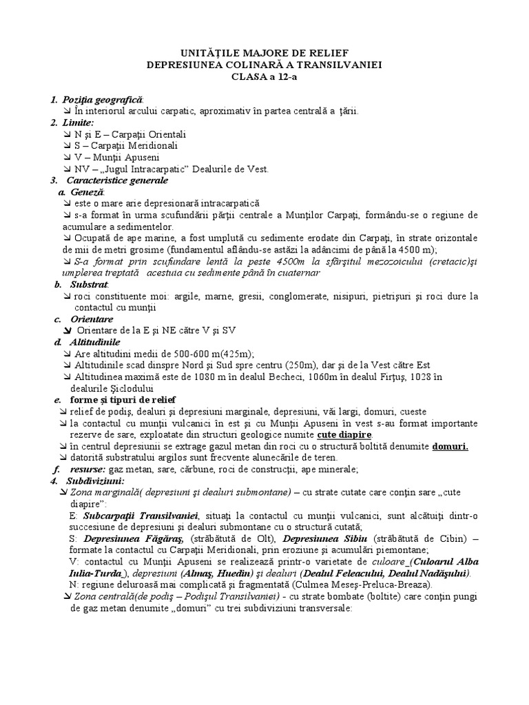 Depresiunea Transilvaniei - Schema Lectiei | PDF
