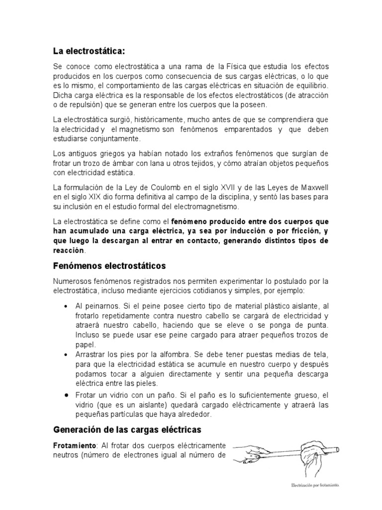 Introducción a la electrostática y sus fenómenos | PDF | Electrostática ...