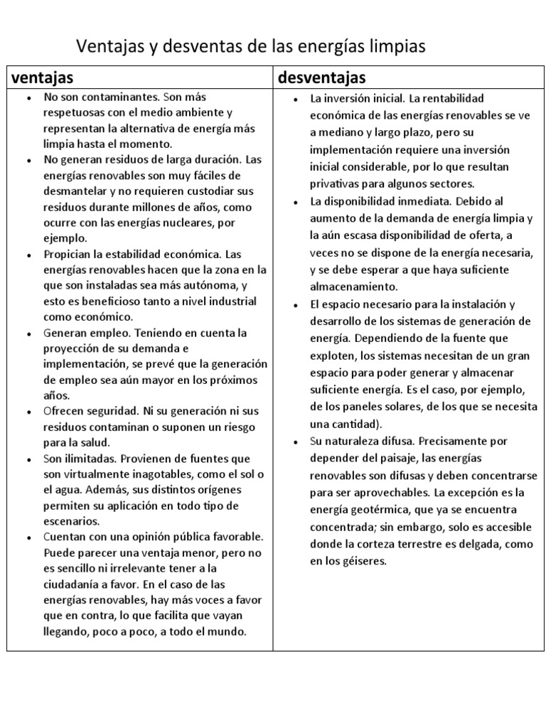 Ventajas de Las Energias Limpias | PDF | Energía renovable | Entorno ...