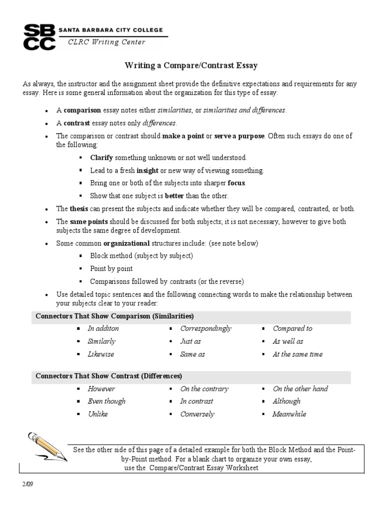 Compare and Contrast Essay Handout | PDF