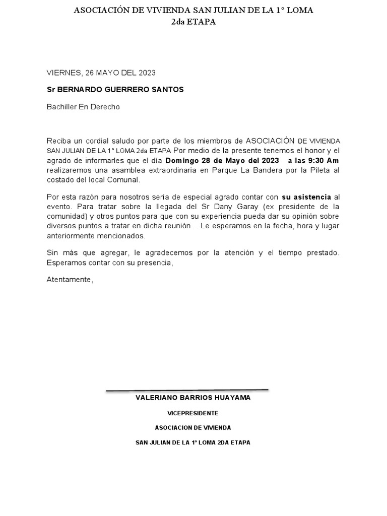 Modelo Carta De Invitación Formal A Una Autoridad Pdf