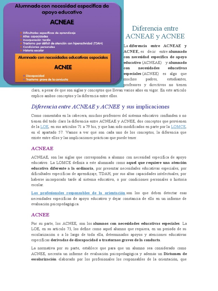 ACNEAE y ACNEE | PDF | Aprendizaje | Cognición