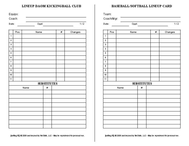 Baseball Lineup Template 08 | PDF