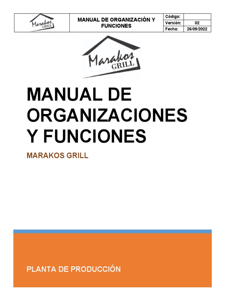 Manual de Organización Marakos Grill | PDF | Logística | Contabilidad