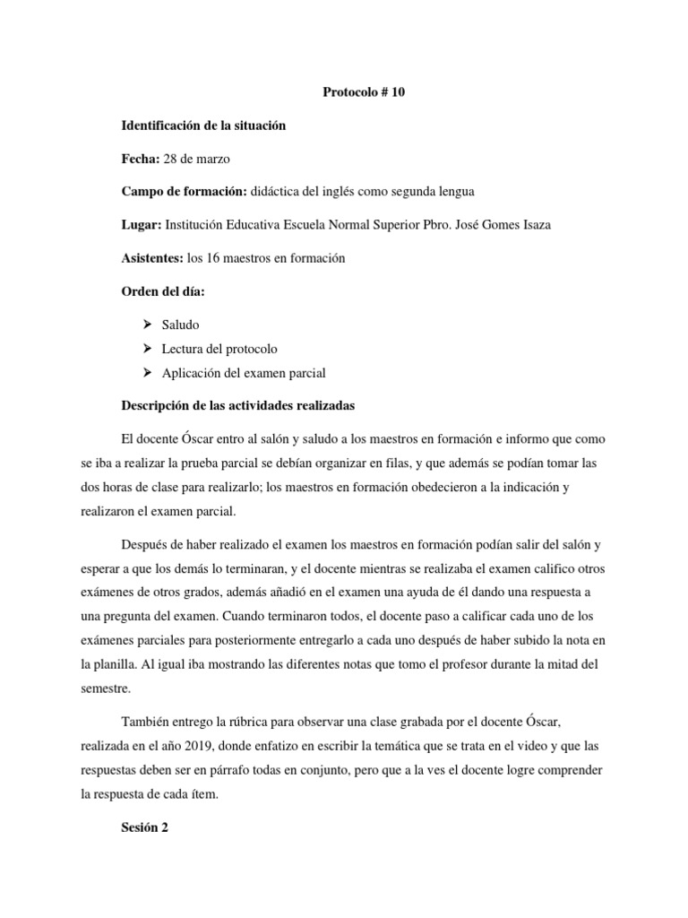 Protocolo # 10 | PDF | Maestros | Modificación de comportamiento