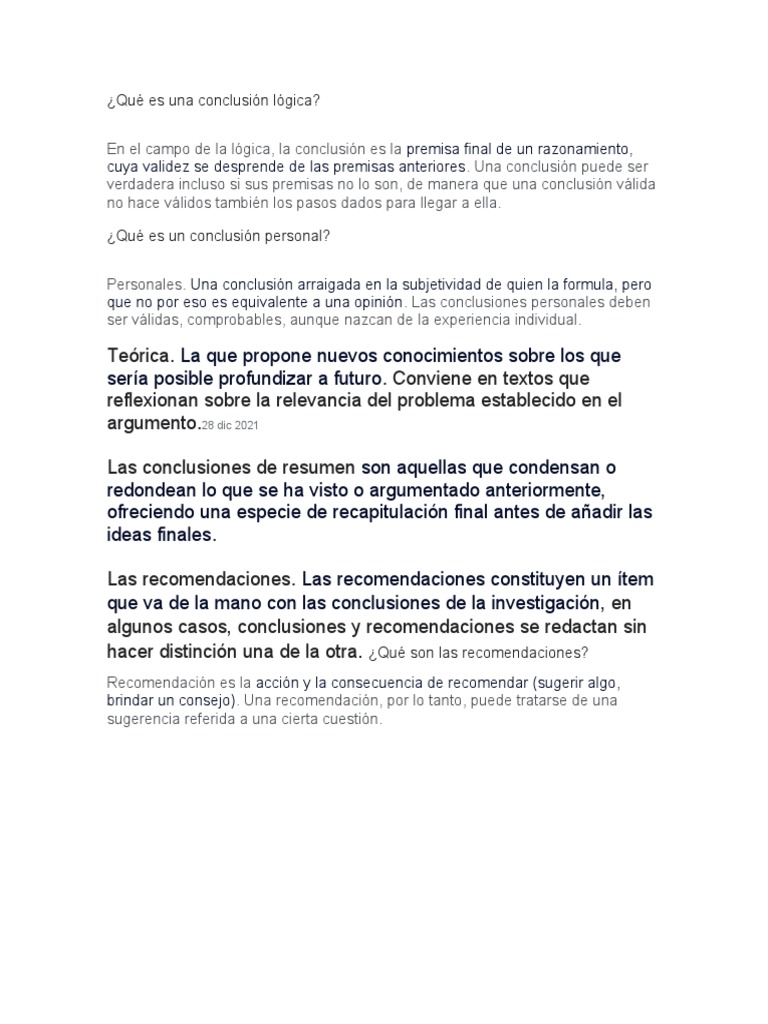 Definición de conclusión lógica y personal | PDF | Crecimiento personal ...