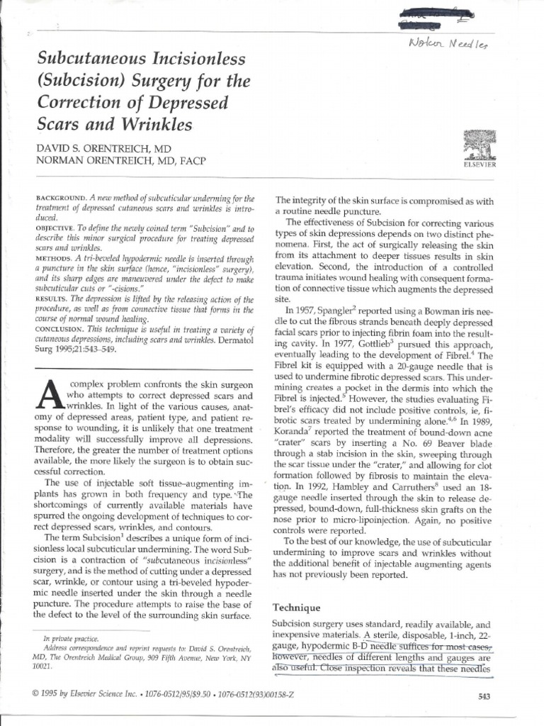 1995 Orentreich DS, Orentreich N. Subcutaneous Incisionless (Subcision ...