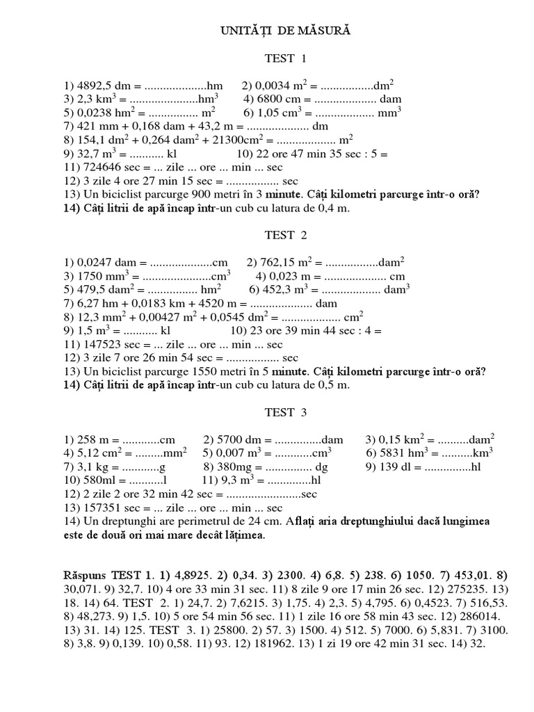 Unitati de Masura Test | PDF