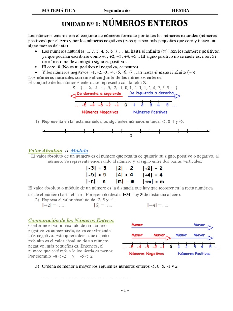 Números Enteros I | PDF | Entero | Multiplicación