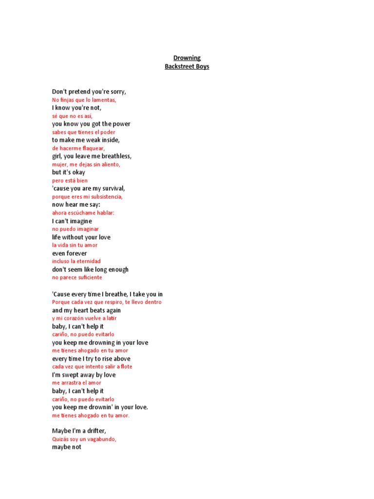 Letra de "Drowning" - Backstreet Boys | PDF | Música grabada | Música pop