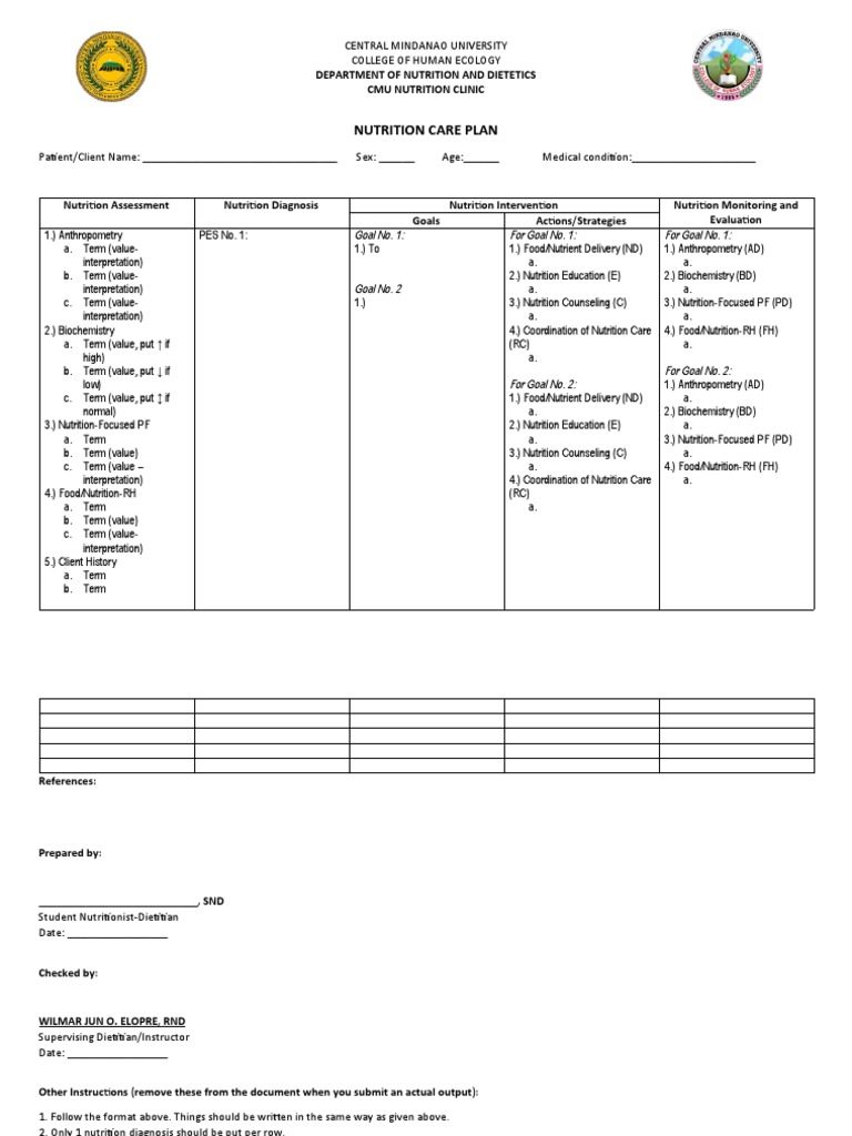 NCP Official Format | Download Free PDF | Dietitian | Public Services