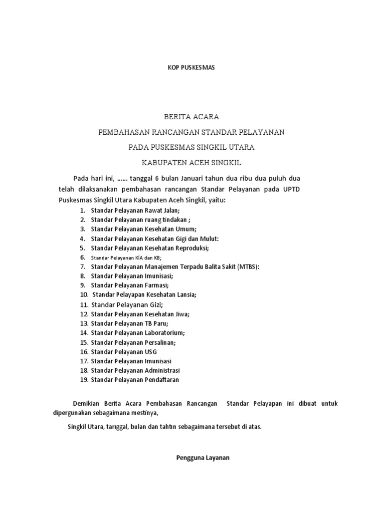 BERITA ACARA PEMBAHASAN RANCANGAN PELAYANAN | PDF